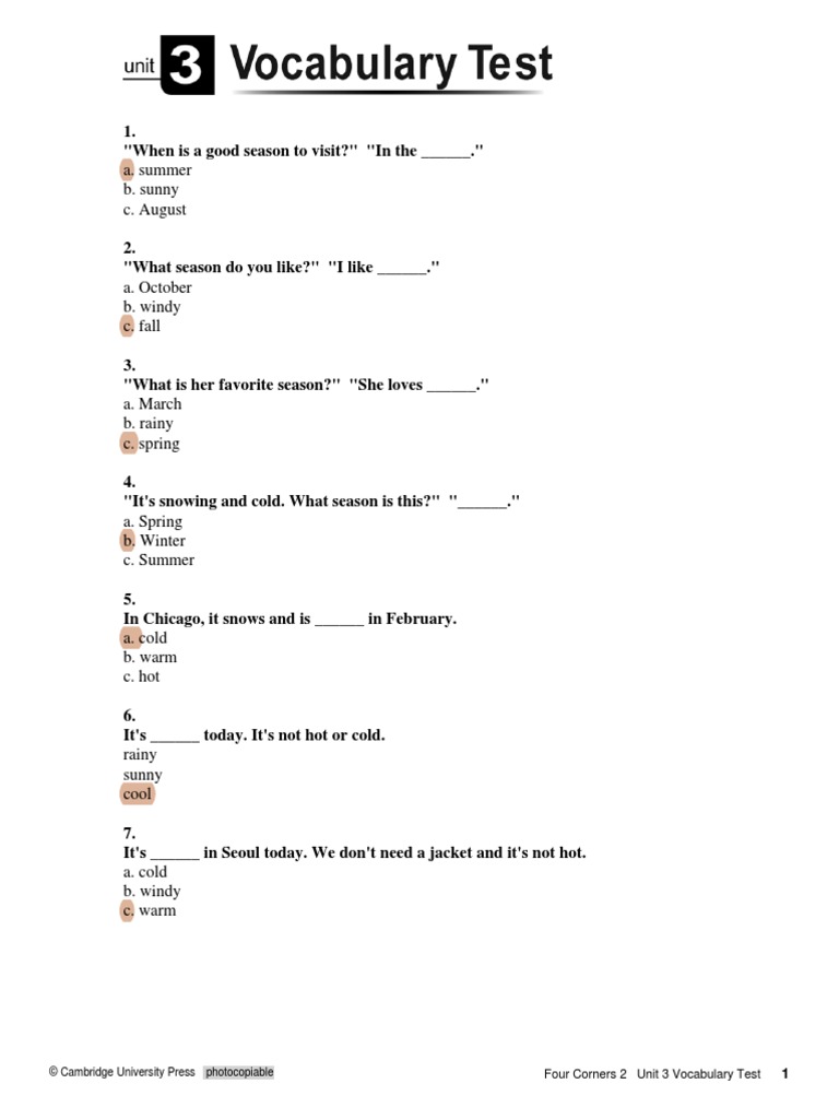 Unit 3 Vocabulary Test | PDF
