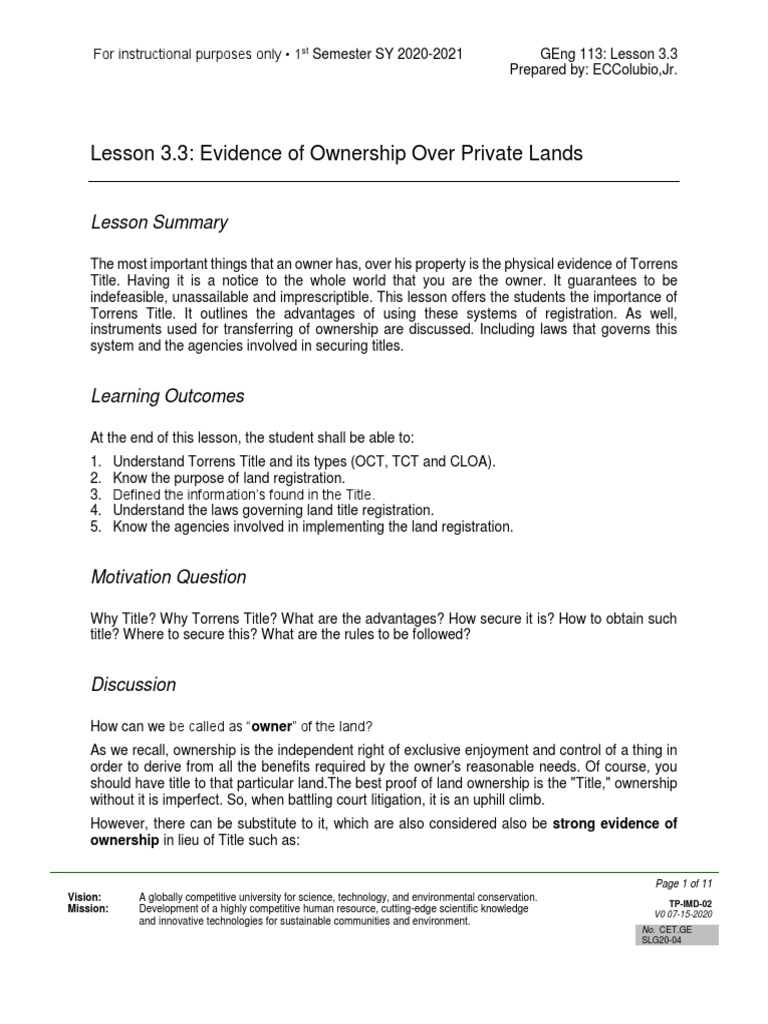 Evidence of Ownership Over Private Lands 1 | PDF | Deed | Title (Property)