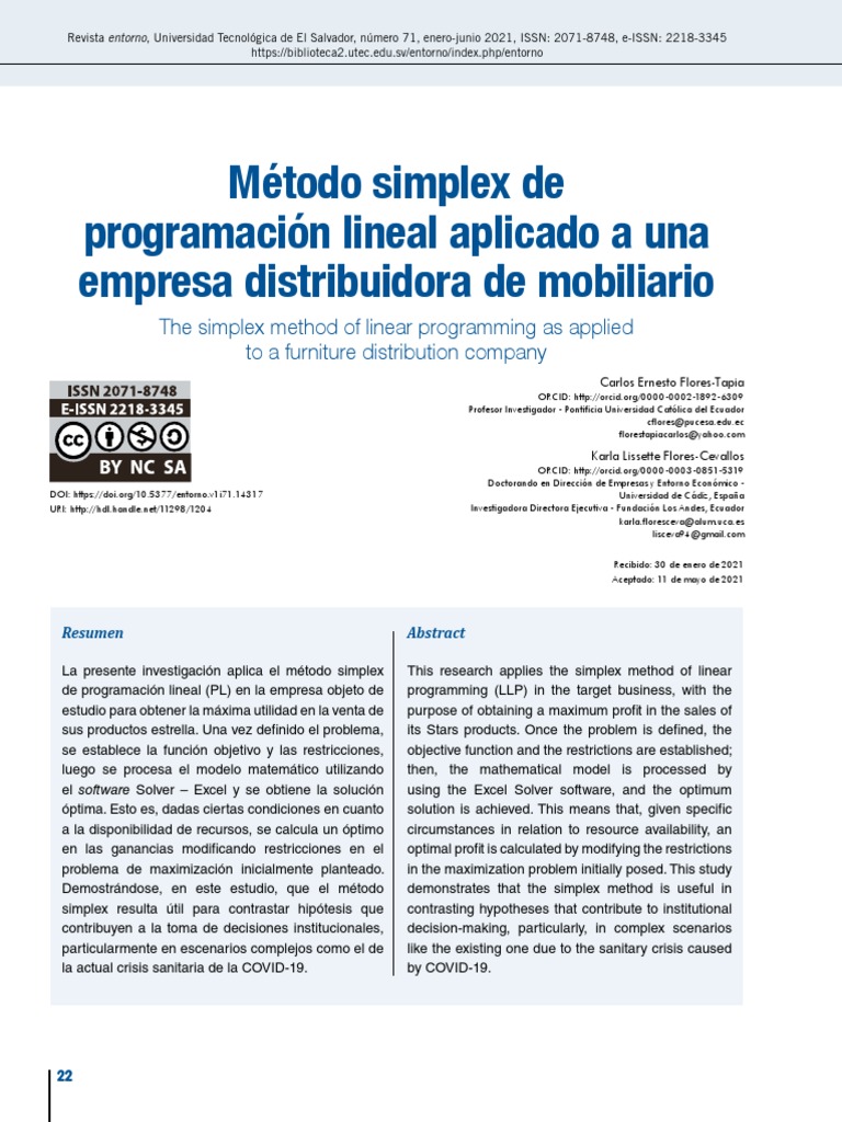 Método Simplex de Programación Lineal Aplicado A Una Empresa Distribuidora de Mobiliario | PDF