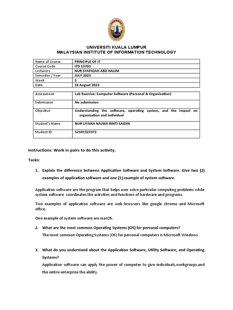 Lab 4 (A) - Computer Software | PDF | Application Software | Operating System