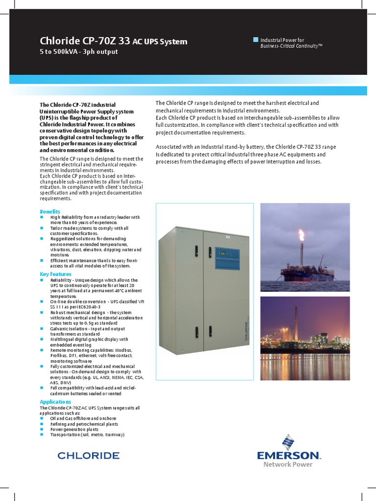 Chloride CP 70Z 33 AC UPS System 5 To 500kVA 3ph Output Brochure | PDF