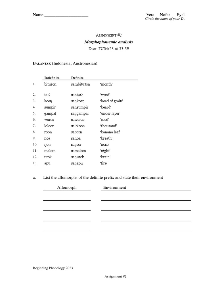A2 Morphophonemic - Analsysis - Balantak | PDF