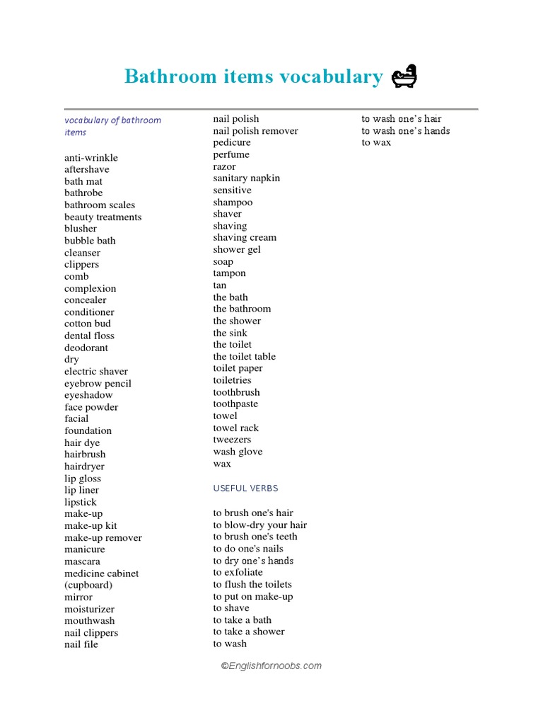 Bathroom Items Vocabulary | PDF