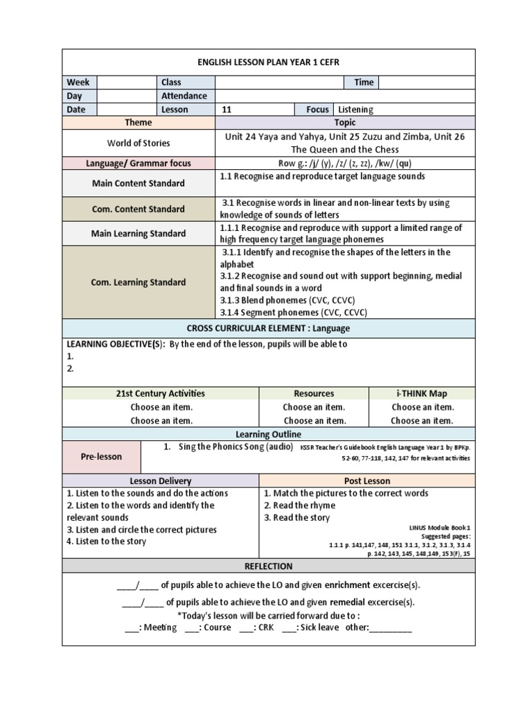 Update Y1 Lesson Plan Week 3 | PDF