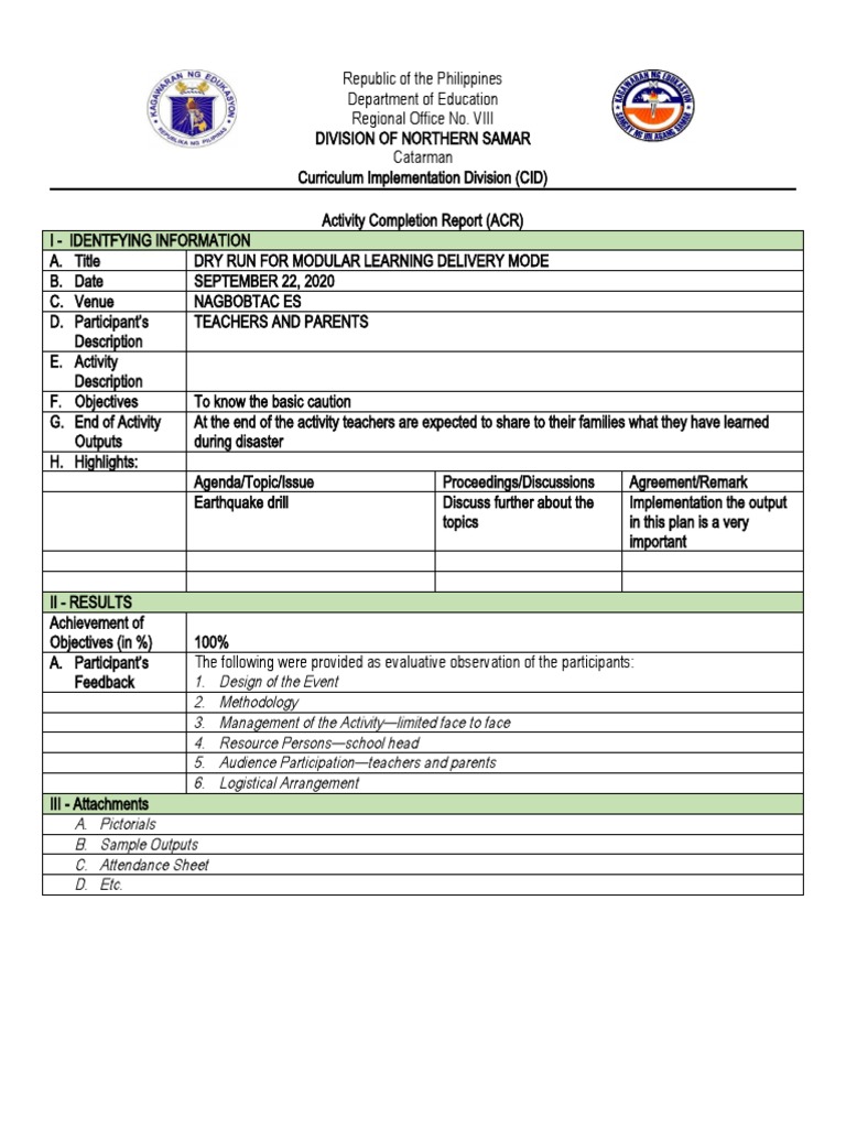 ACR For TA INTERVENTION PLAN | PDF