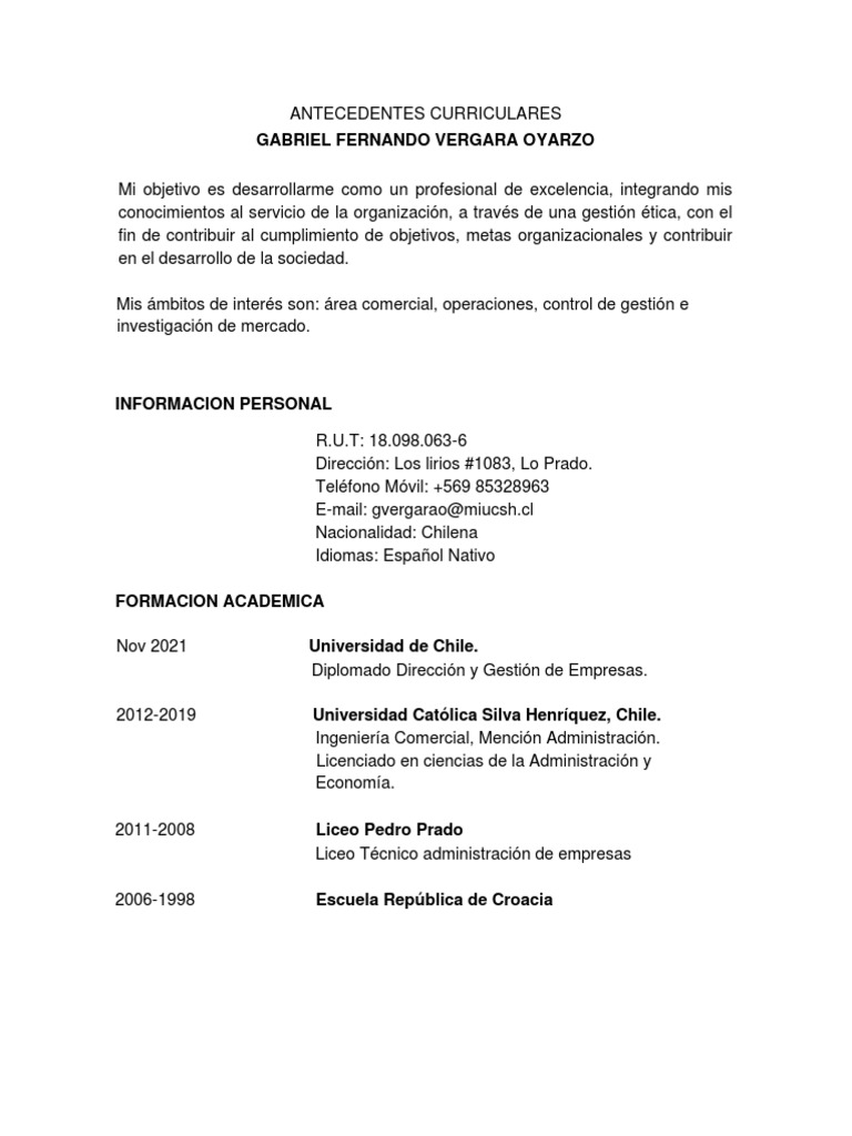 Currículum de Gabriel Vergara Oyarzo | PDF | Póliza de seguros ...