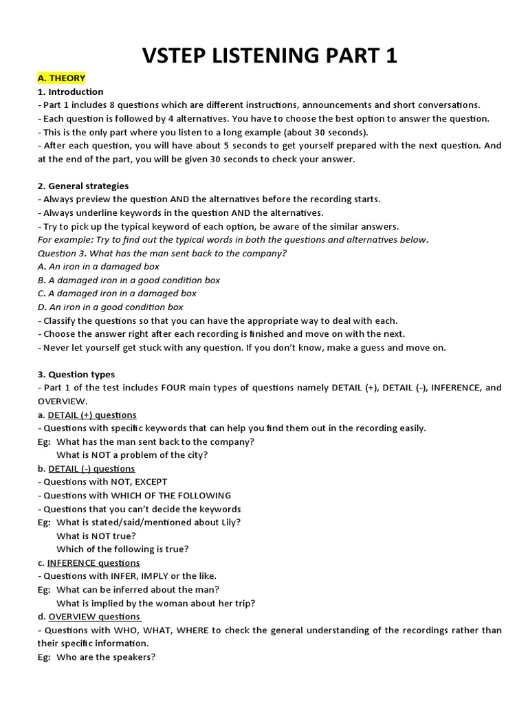 Vstep Listening Part 1 | PDF | Question