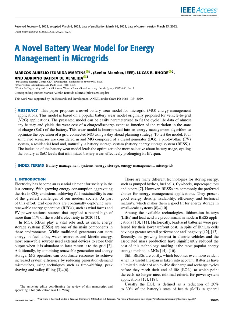 A Novel Battery Wear Model For Energy Management in Microgrids | PDF