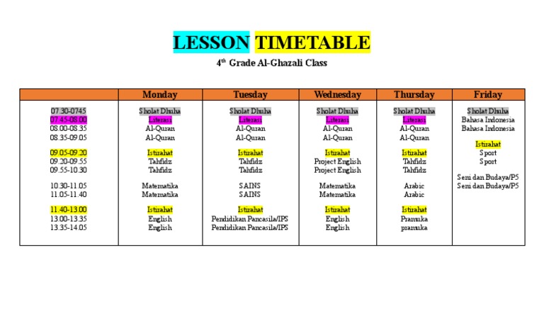 Lesson Timetable | PDF
