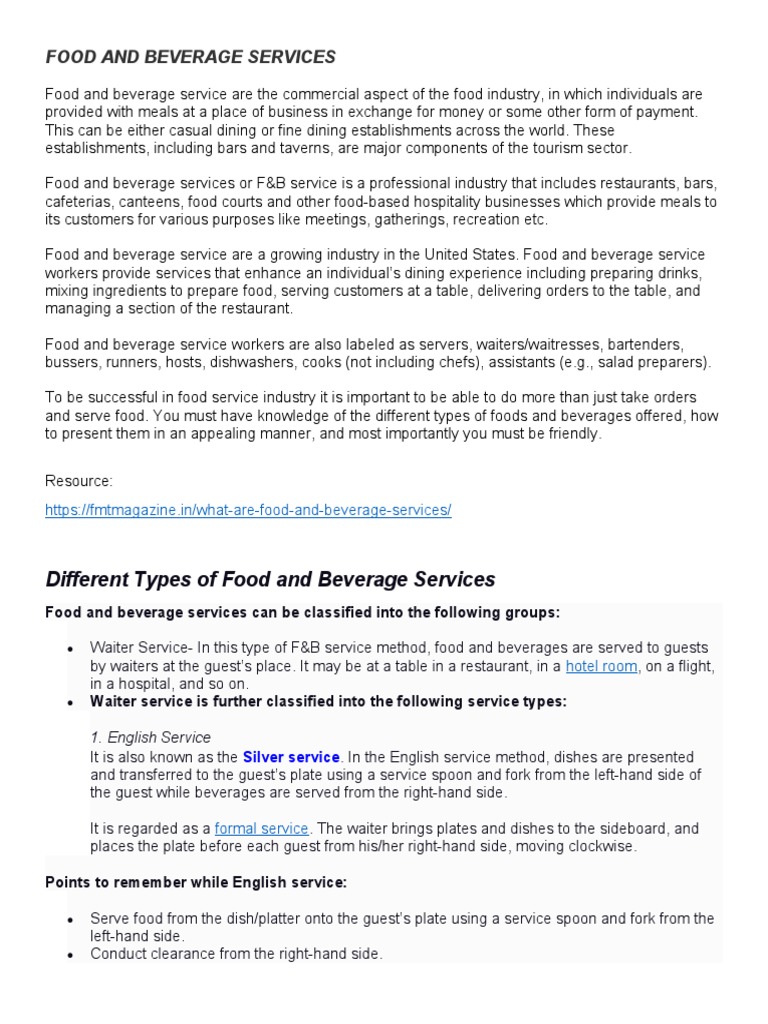 FBS Intro Module | PDF | Restaurants | Foodservice