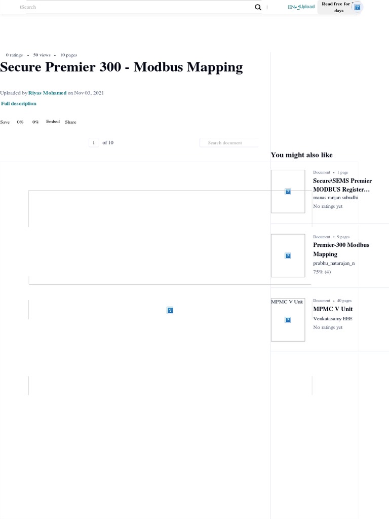 Secure Premier 300 Modbus Mapping Guide | PDF | Scribd | Electricity