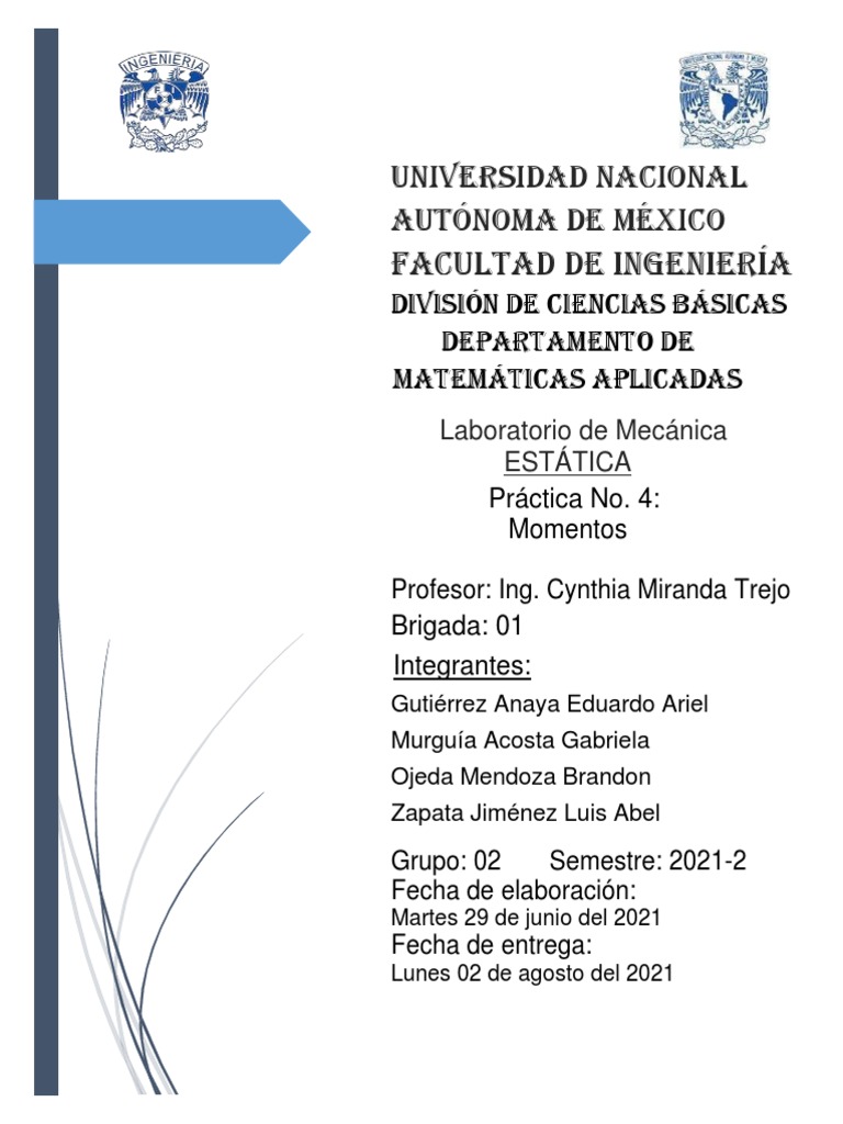 Practica 4 Estatica | PDF | Esfuerzo de torsión | Vector Euclidiano
