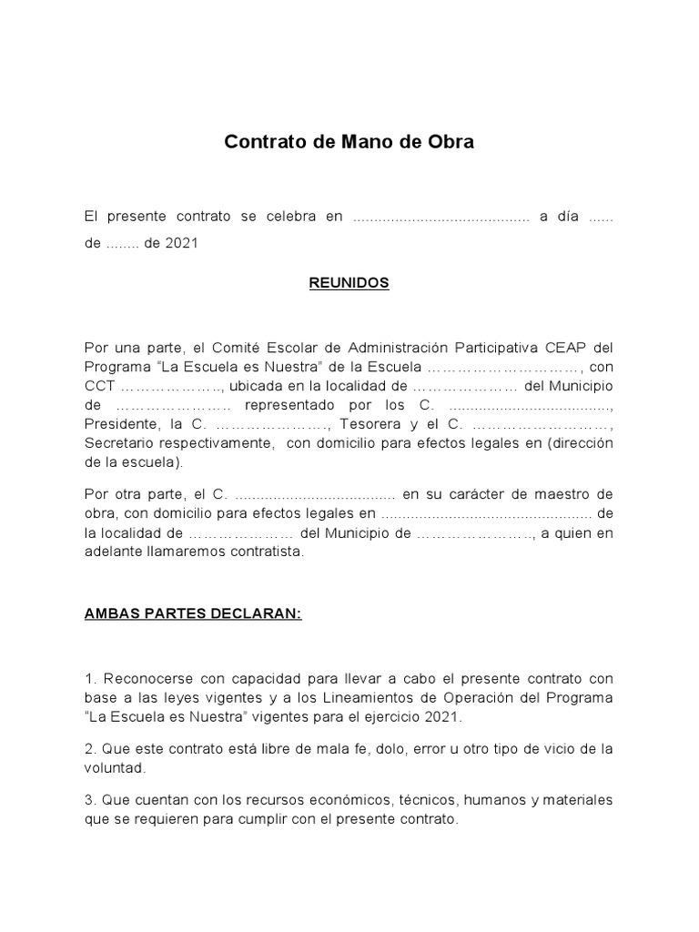 Contrato CEAP para Mano de Obra 2021 | PDF