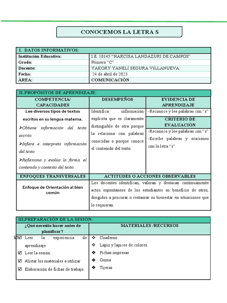 Conocemos La Letra S | PDF | Aprendizaje | Evaluación