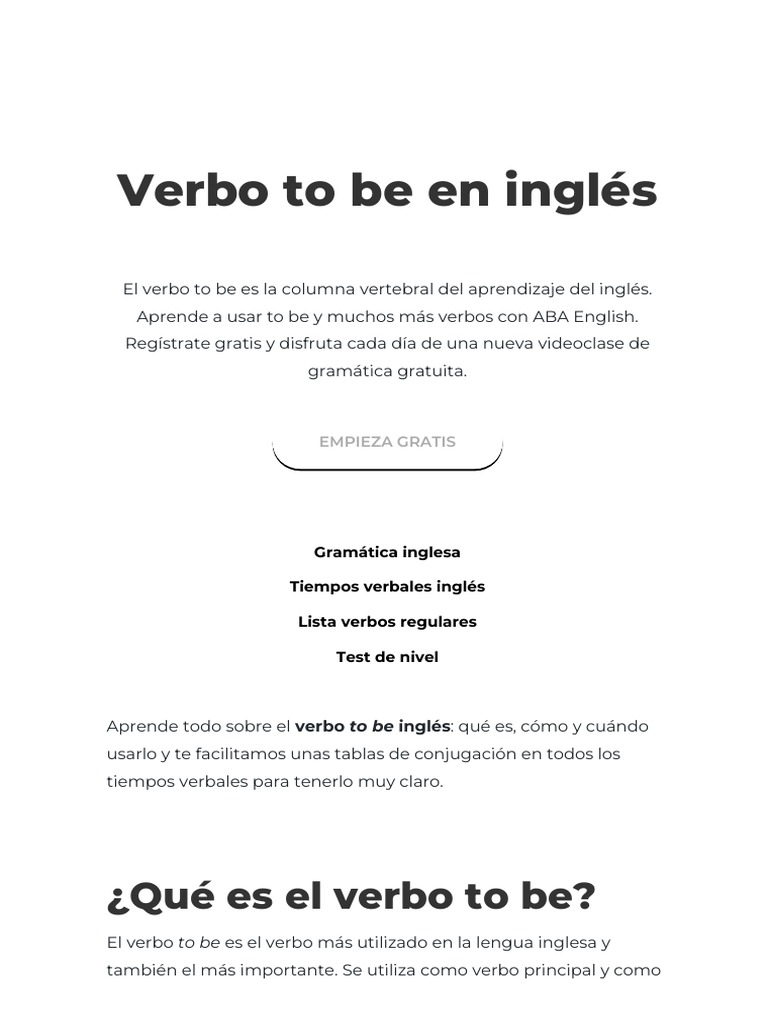 El Verbo To Be En Inglés Usos Y Conjugación Aba English Pdf
