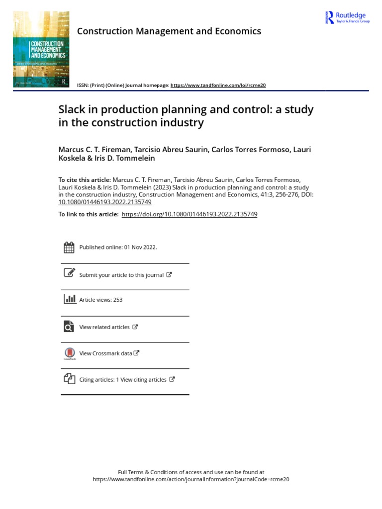 Slack in Production Planning and Control A Study in The Construction ...