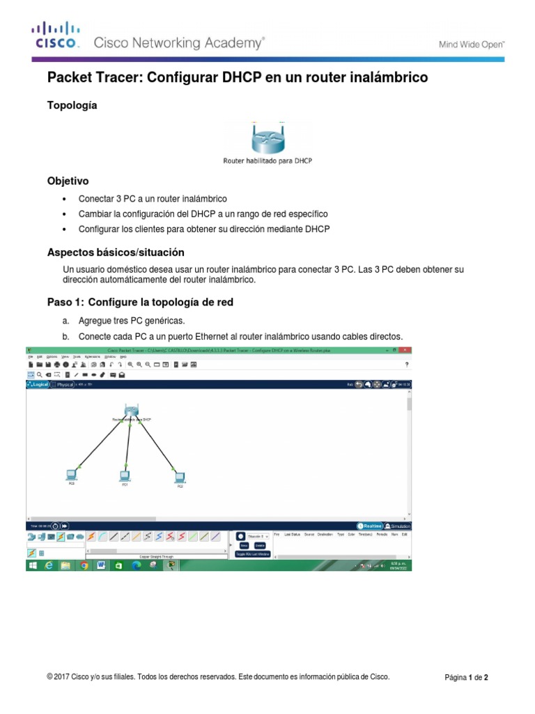 4.3.3.3 Packet Tracer - Configure DHCP On A Wireless Router | PDF