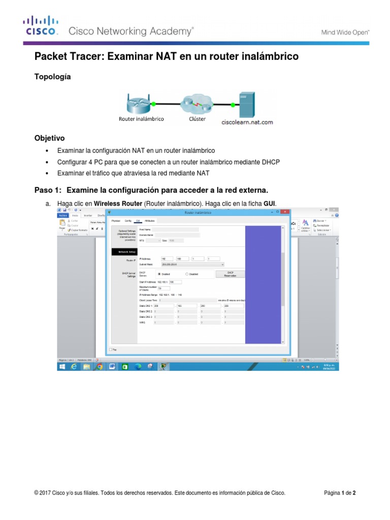 4.4.3.2 Packet Tracer - Examine NAT On A Wireless Router | PDF