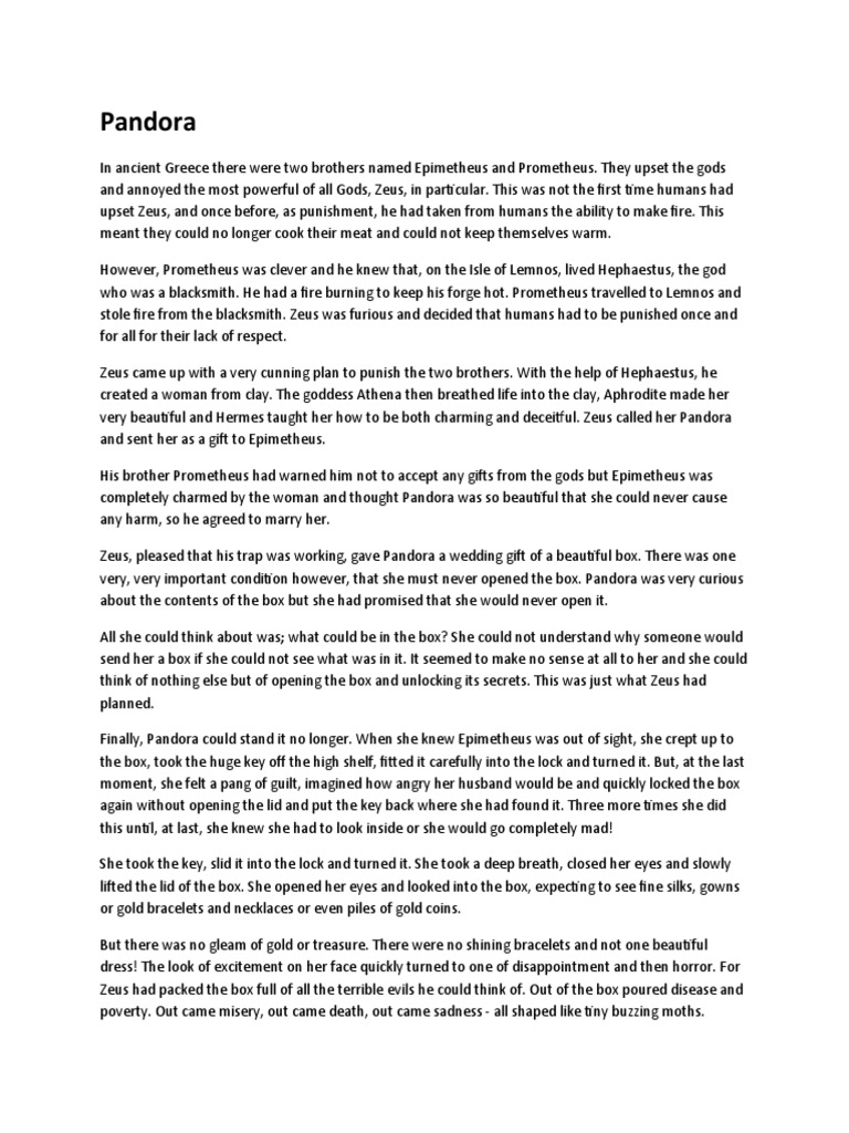 2 Pandora - Story - and - Worksheet | PDF | Prometheus | Zeus
