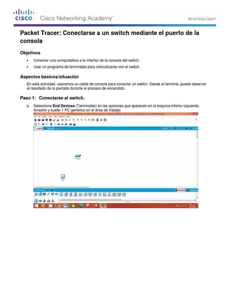 8 1 2 4 Packet Tracer Connect To A Switch Via The Console Port Pdf