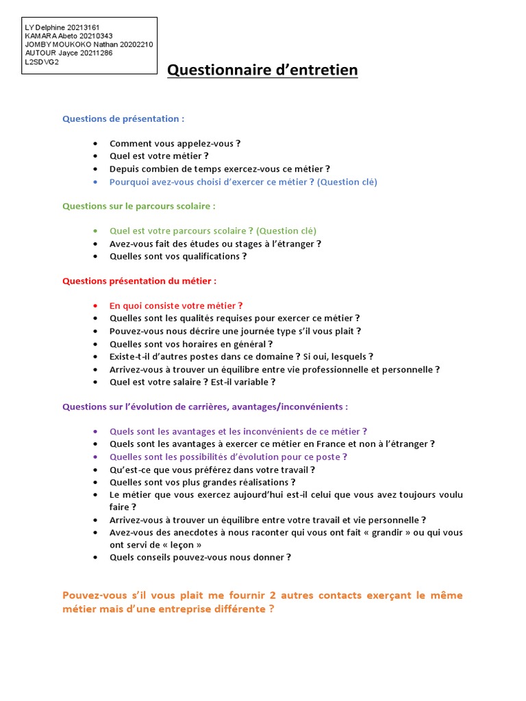Questionnaire sur la reconversion professionnelle | PDF
