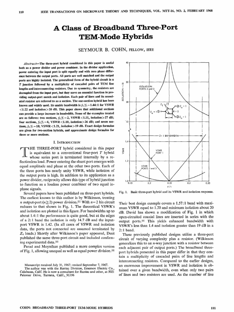 Broadband Three-Port TEM-Mode Hybrids | PDF | Electrical Engineering ...