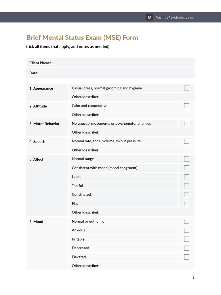 Brief Mental Status Exam MSE Form | PDF | Brain | Neuroscience