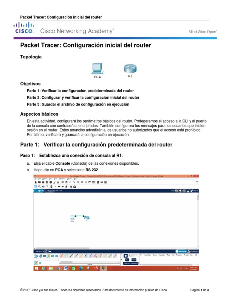 8.5.2.4 Packet Tracer - Configure Initial Router Settings | PDF | Computadoras