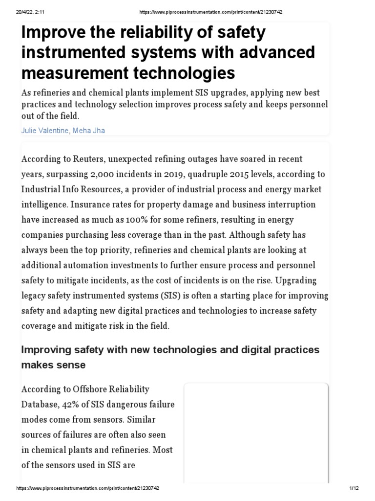 Improve The Reliability of Safety Instrumented Systems | PDF
