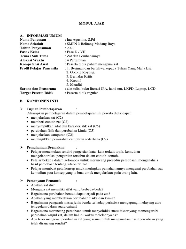 MA Bab 3 Zat Dan Perubahannya | PDF