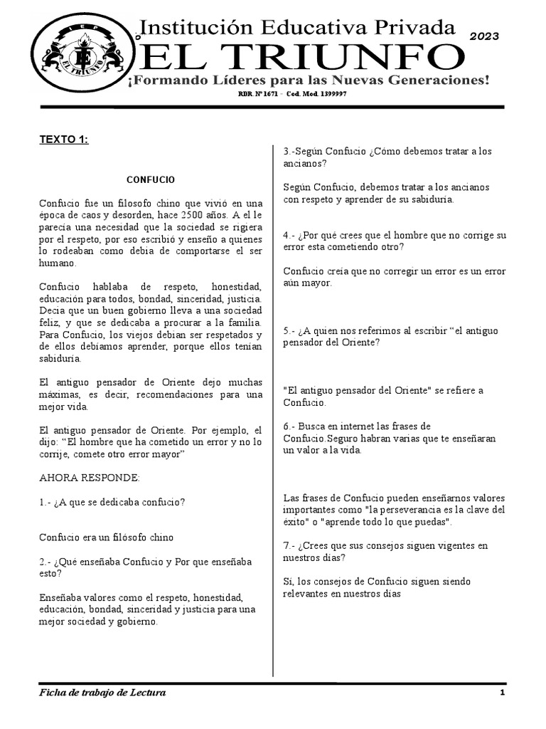 I.E.P. El Triunfo: Confucio | PDF | Confucio