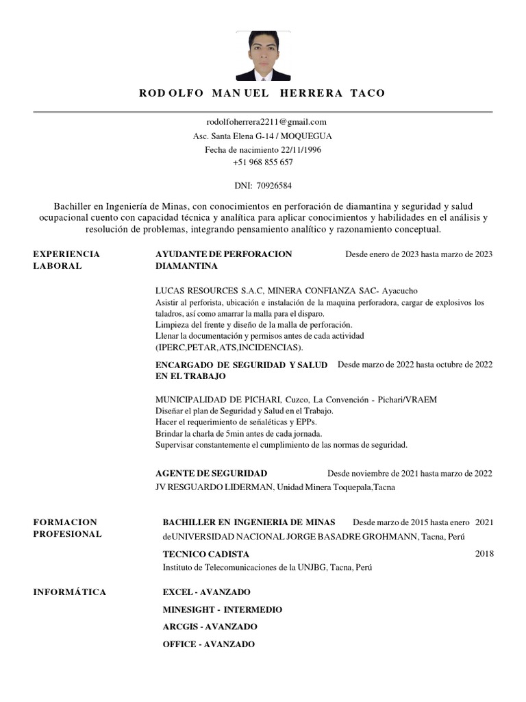Curriculum Vitae - Herrera Taco | PDF | Ingeniería