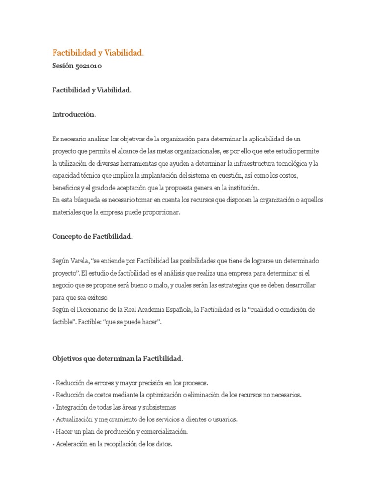 Factibilidad y Viabilidad | PDF