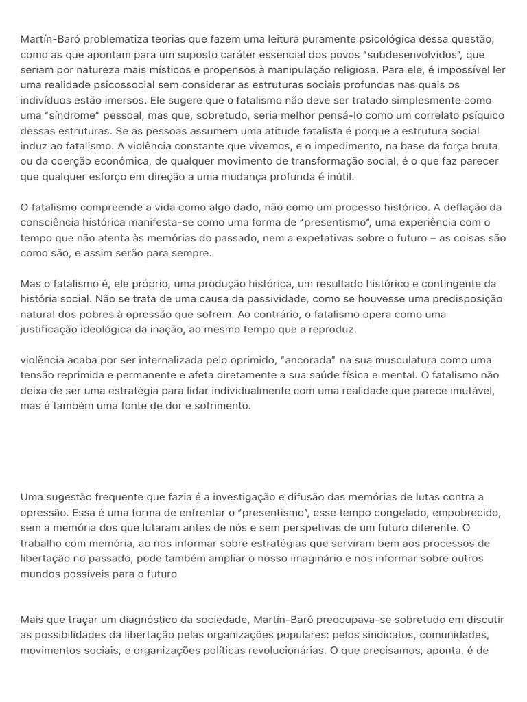 Psicologia da Libertação de Martín-Baró | PDF | Filosofia | História