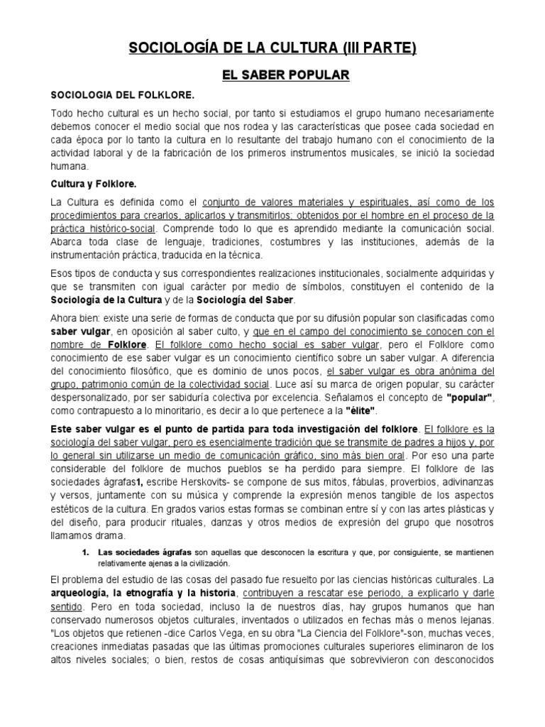 SOC. DE LA CULT. III Parte. EL SABER POPULAR | PDF | Folklore ...