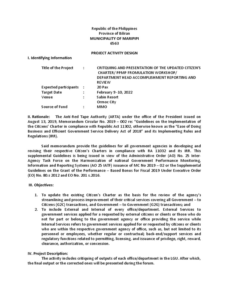 Activity Design - Citizen Charter | PDF