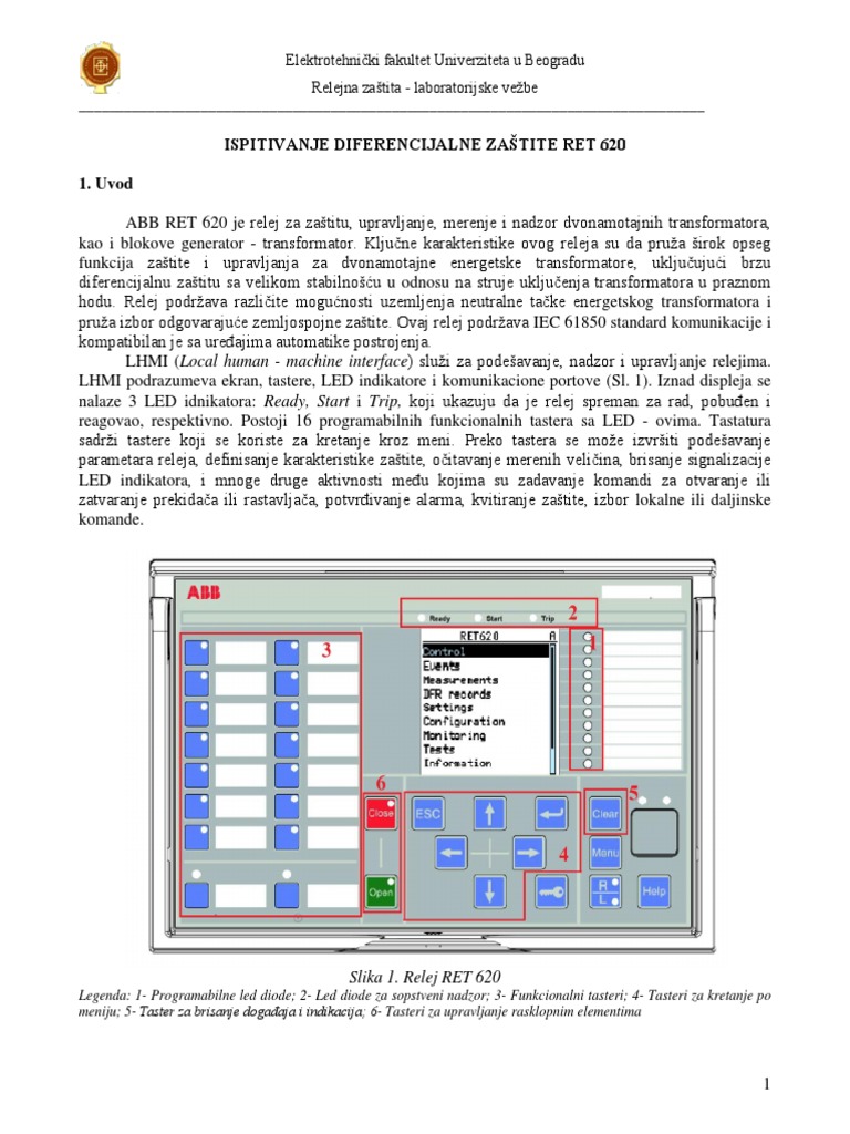 Vezba 4 2023 Ispitivanje Diferencijalne Zaštite Ret 620 | PDF