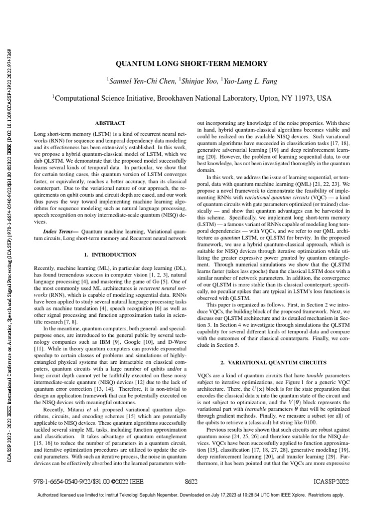 Quantum Long Short-Term Memory | PDF