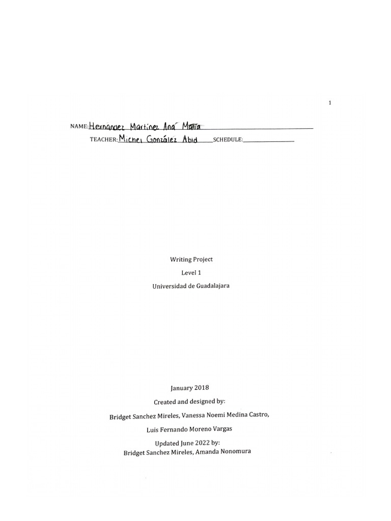 Writing Project, Level 1 | PDF