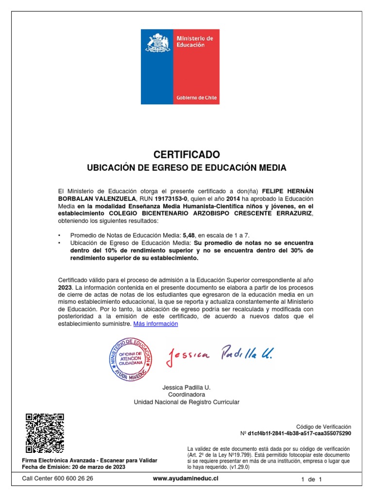 Certificado de Educación | PDF