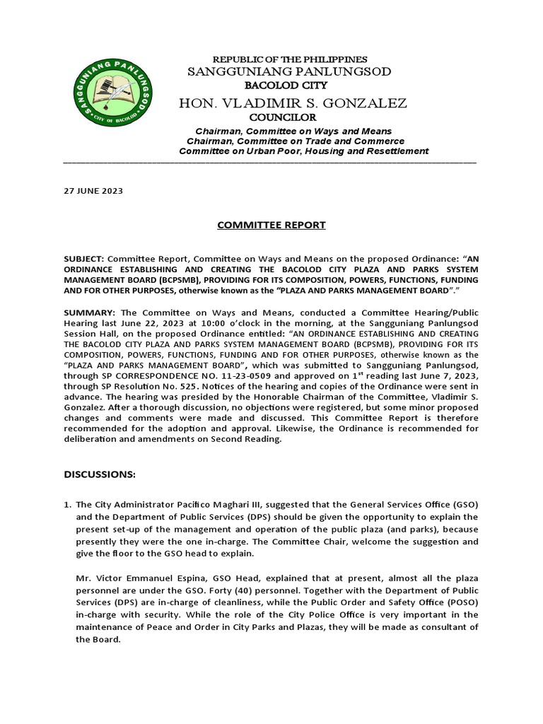 Bacolod City Parks Management Ordinance | PDF