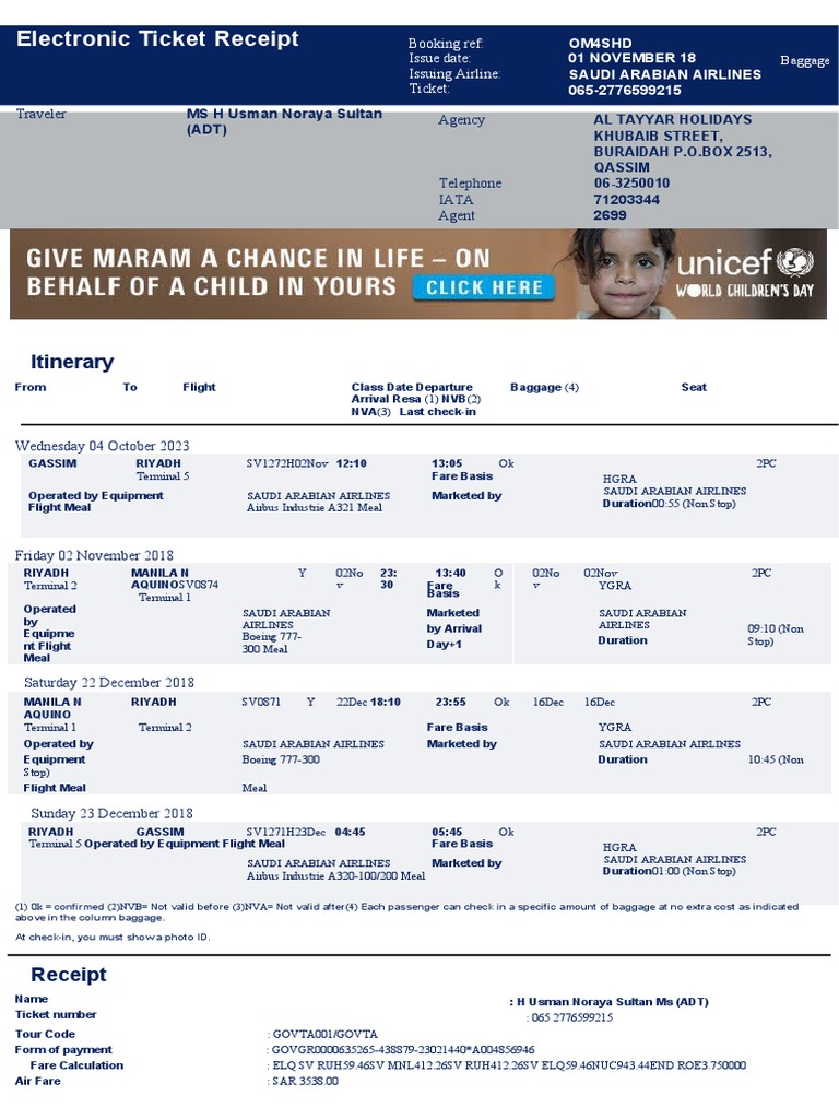 Your Electronic Ticket Receipt PDF | PDF