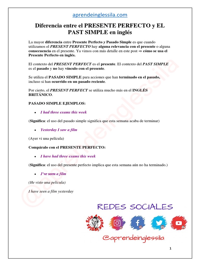Diferencia Entre El PRESENTE PERFECTO y El PASADO SIMPLE | PDF