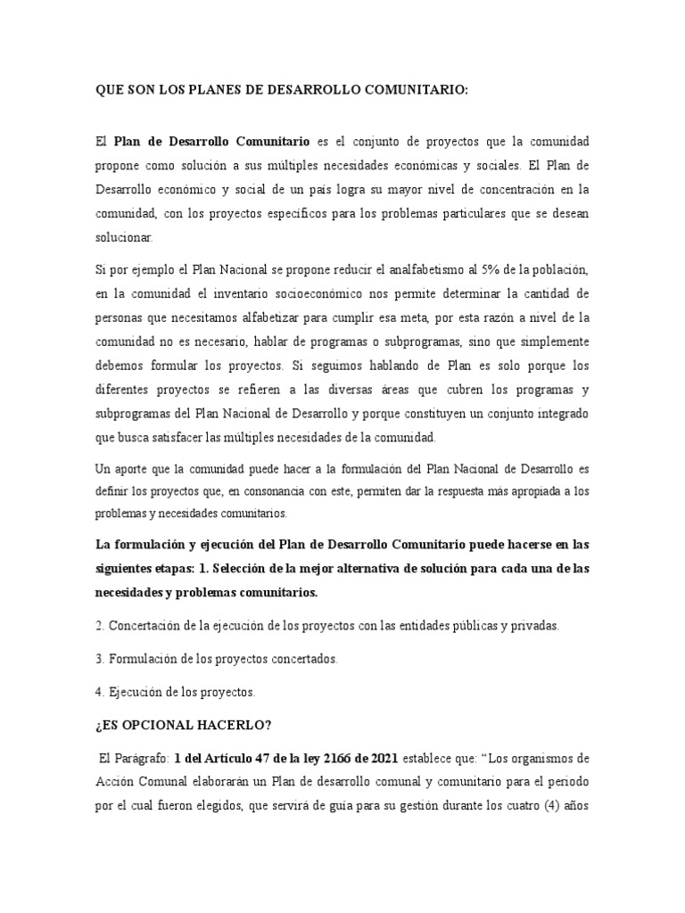 Que Son Los Planes de Desarrollo Comunitario | PDF
