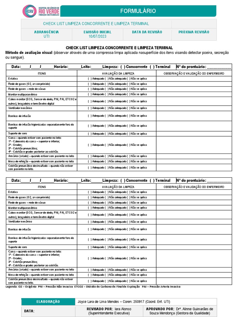 Formulário - Check List Limpeza Concorrente e Limpeza Terminal | PDF Formulário - Check List Limpeza Concorrente e Limpeza Terminal | PDF