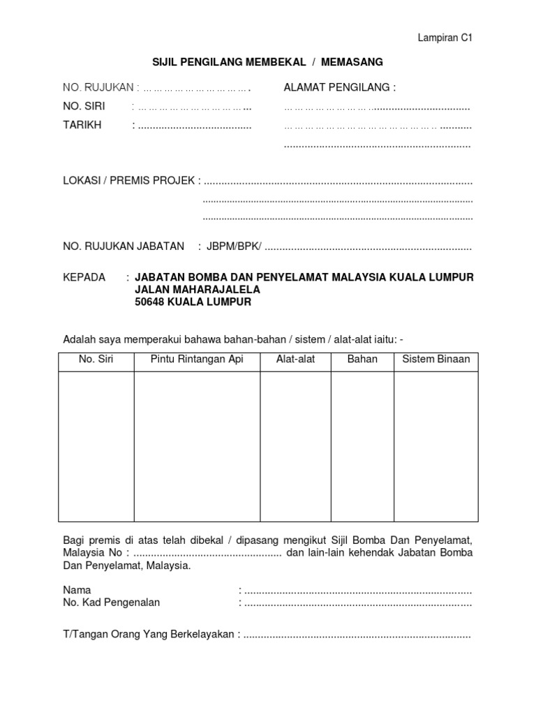 Sijil Pengilang Membekal / Memasang: Lampiran C1 | PDF