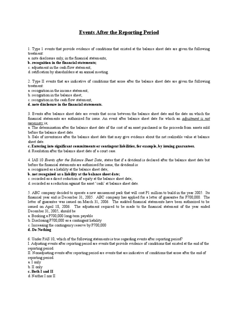 PAS 10 Events After The Reporting Period | PDF | Balance Sheet | Cash ...