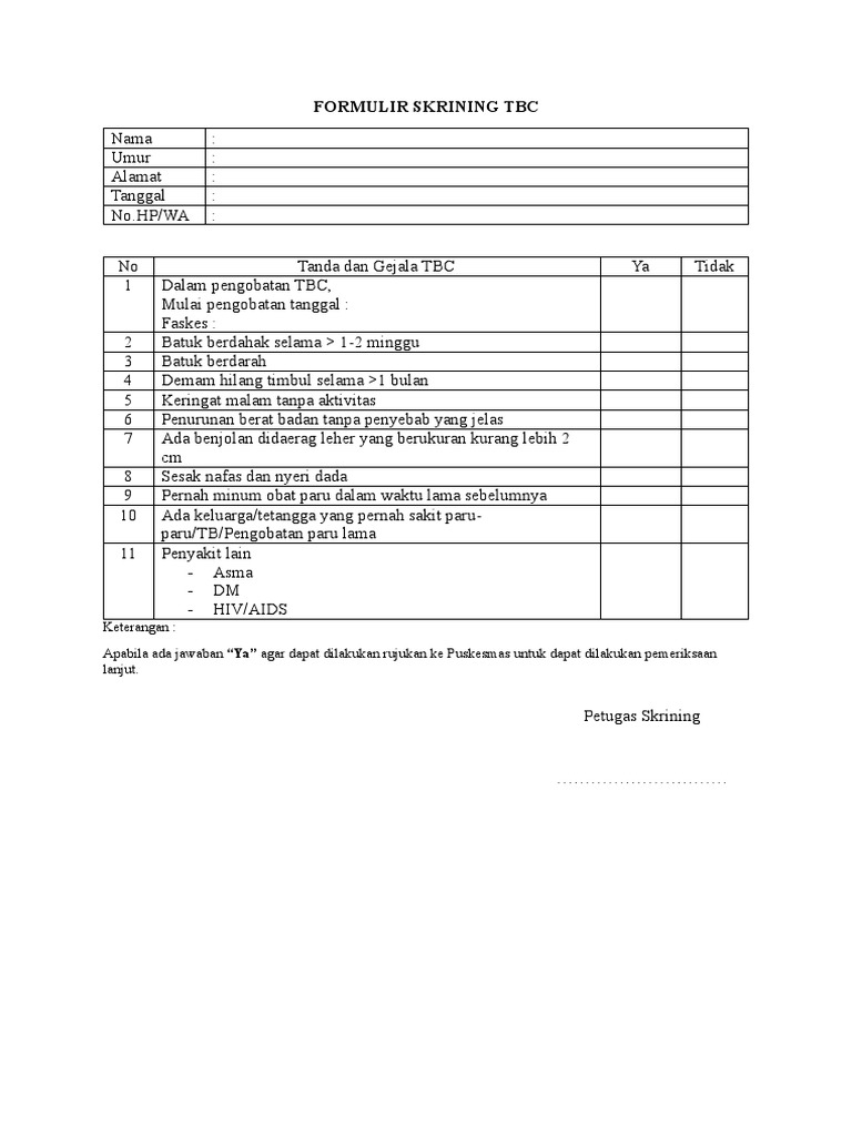 Formulir Skrining TBC Pasien | PDF