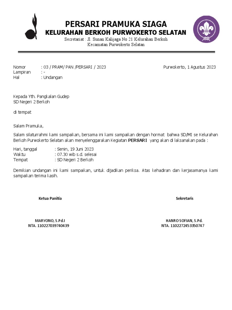 Surat Undangan Persari Pangkalan | PDF