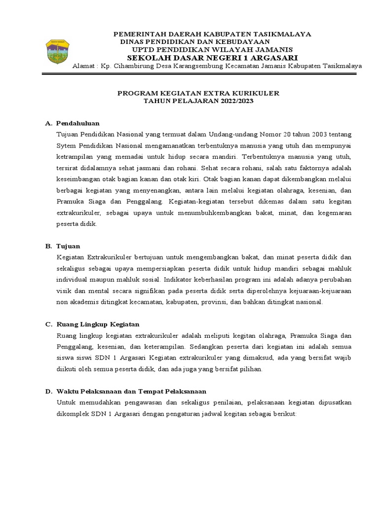 3.2 Program Ekstra SDN 1 Argasari | PDF